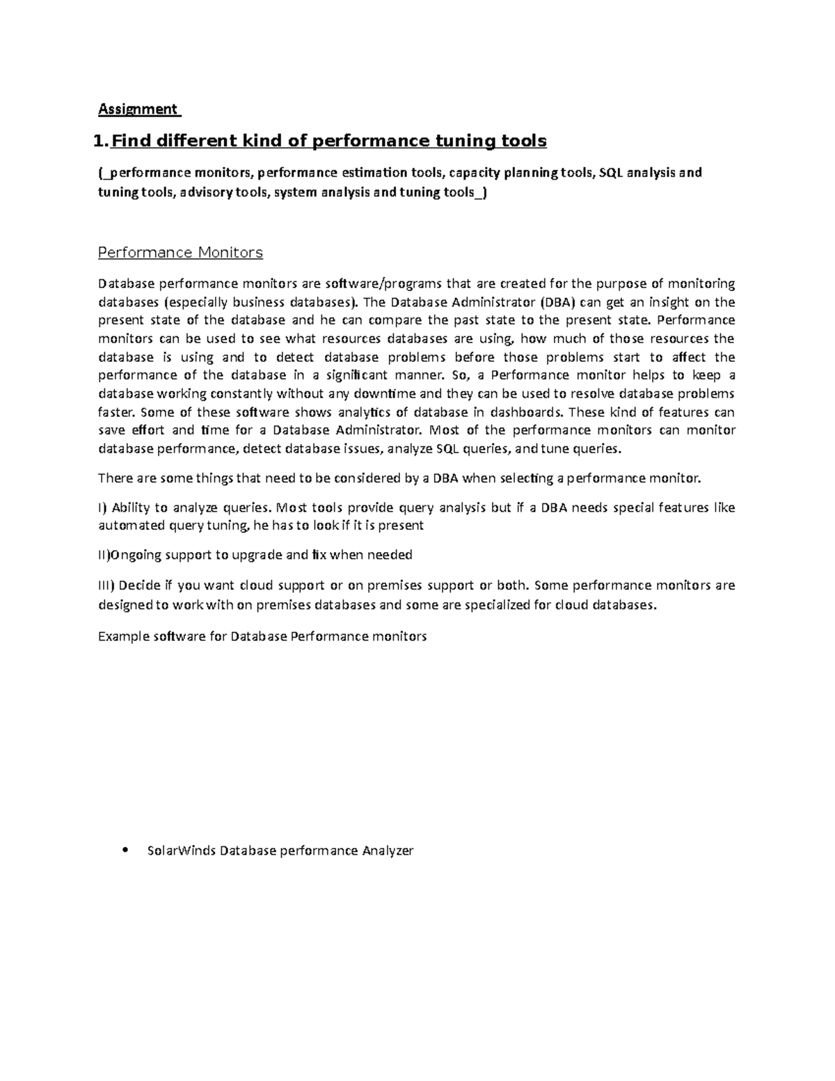 DBA performance tuning - Assignment 1 different kind of performance tuning tools (performance ...