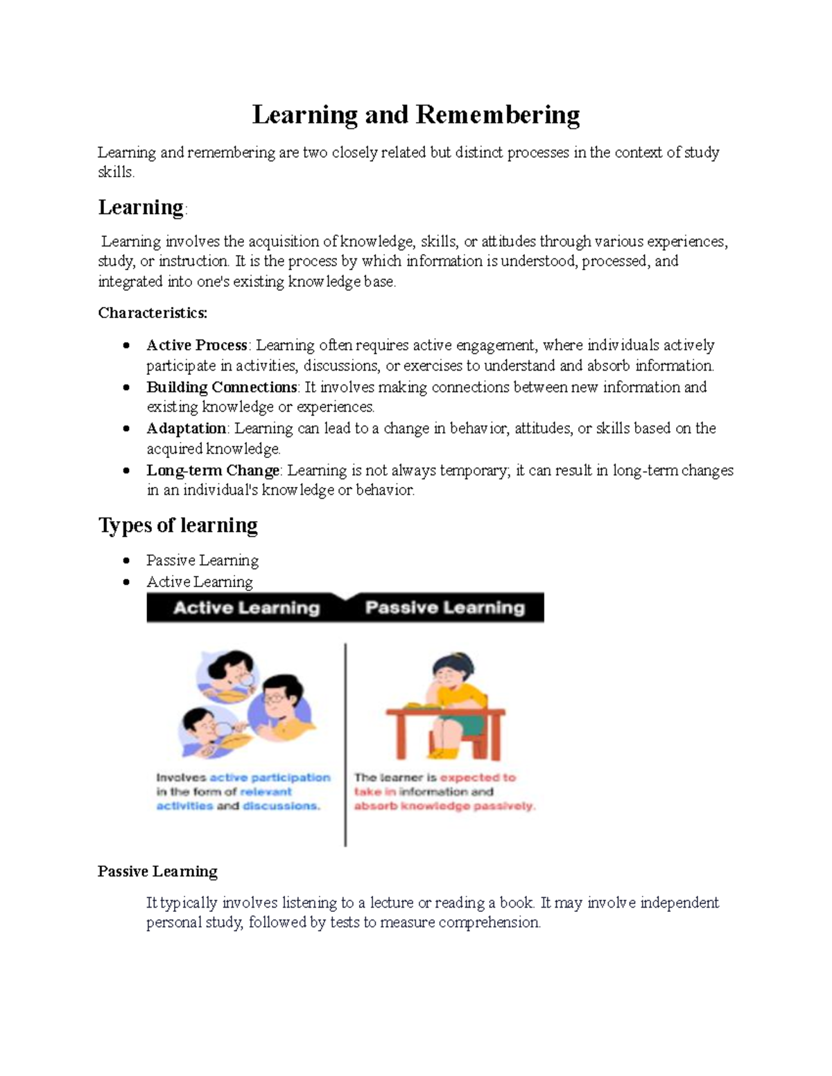 Learning and Remembering - Learning and Remembering Learning and ...