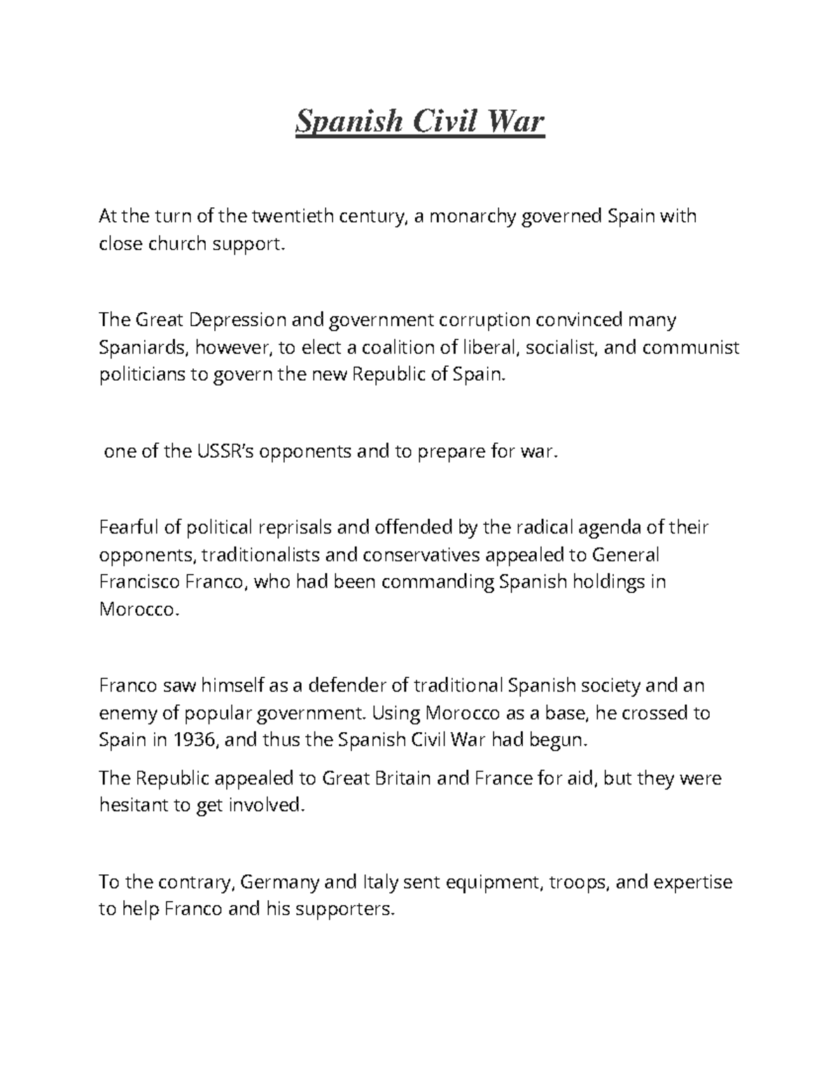 Spanish Civil War - The Great Depression and government corruption ...