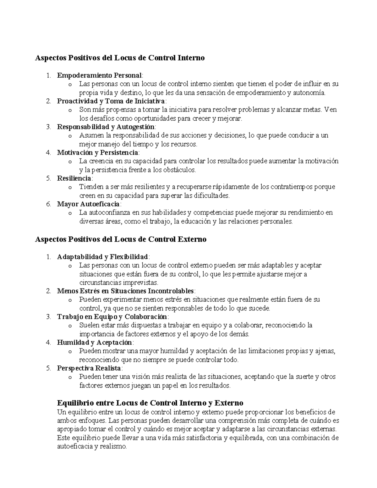 Aspectos positivos del locus de control - Empoderamiento Personal: o ...