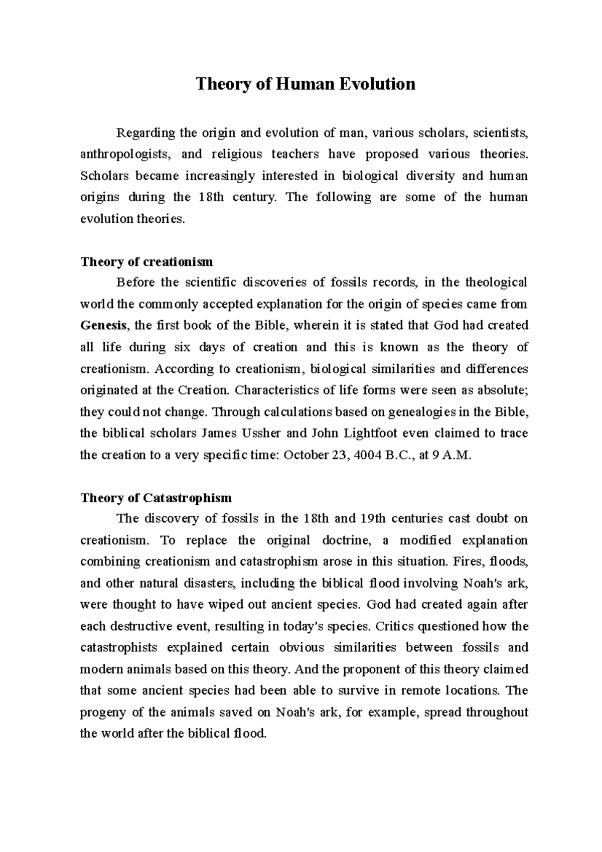 Theory of Human Evolution - Theory of Human Evolution Regarding the ...