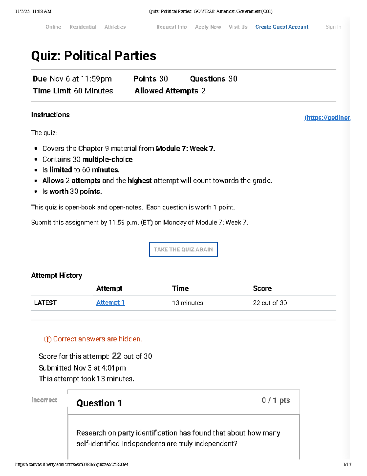 Quiz Political Parties GOVT220 American Government (C01) - Skip to Main ...