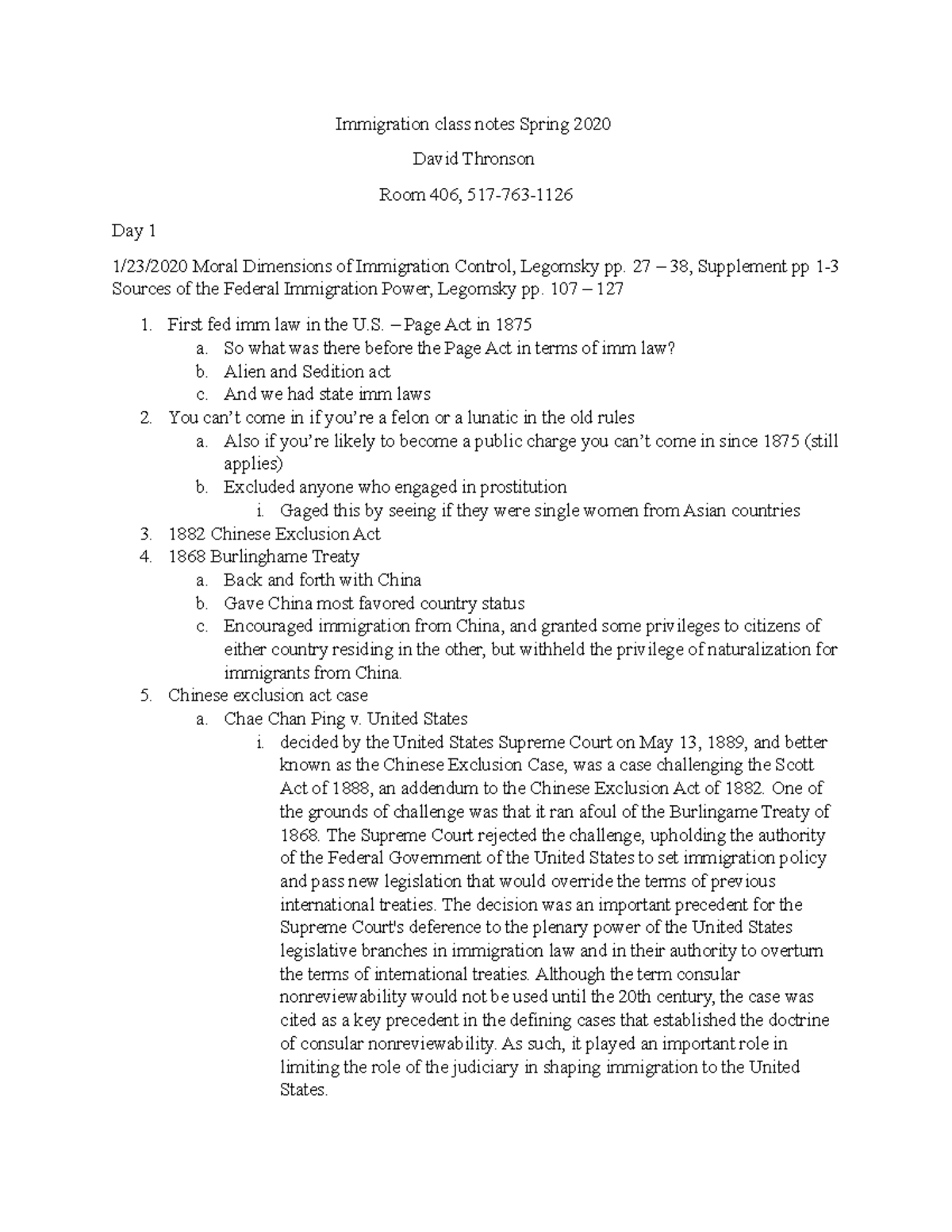 Immigration class notes Spring 2020 - 27 – 38, Supplement pp 1- Sources ...