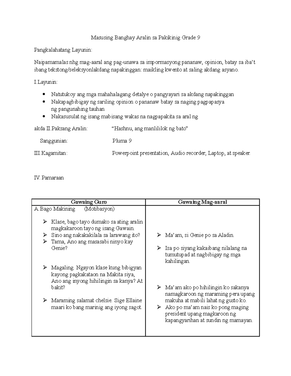 Masusing banghay aralin sa pakikinig grade 9 - Masusing Banghay Aralin ...