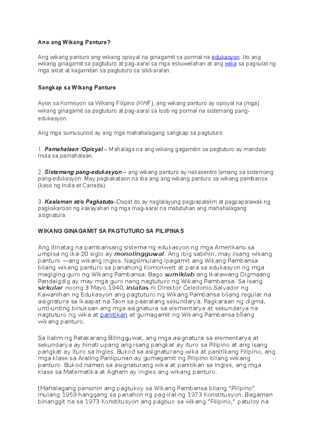 Wikang Panturo - SANA MAKAHINGI NG MATERIALS - Ano ang Wikang Panturo ...