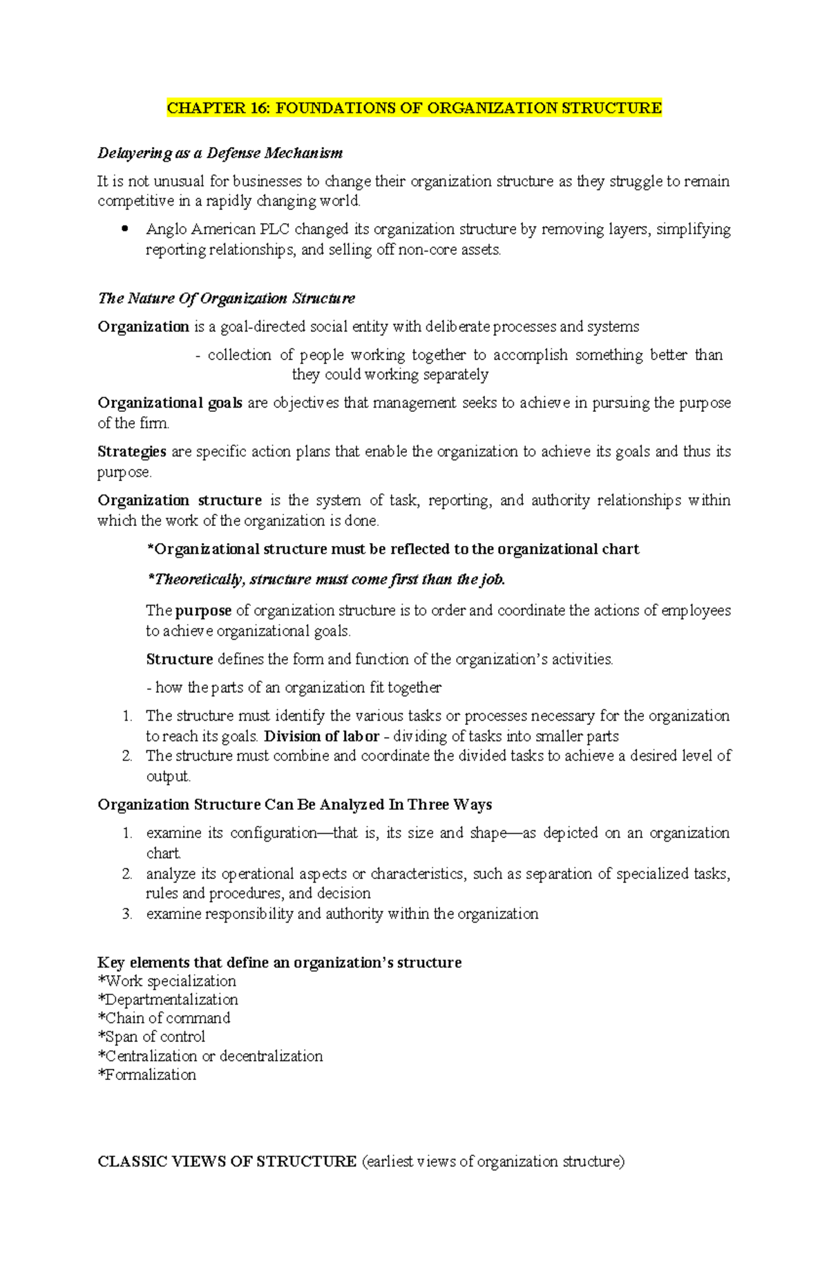 Lecture 13A - Organizational Structure - CHAPTER 16: FOUNDATIONS OF ...