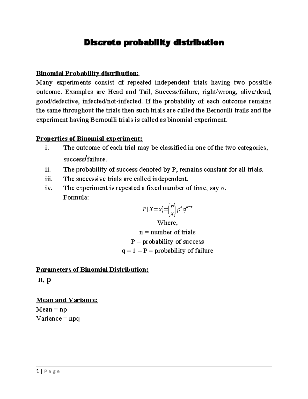Discrete Probability Distribution 1 - Discrete probability distribution ...