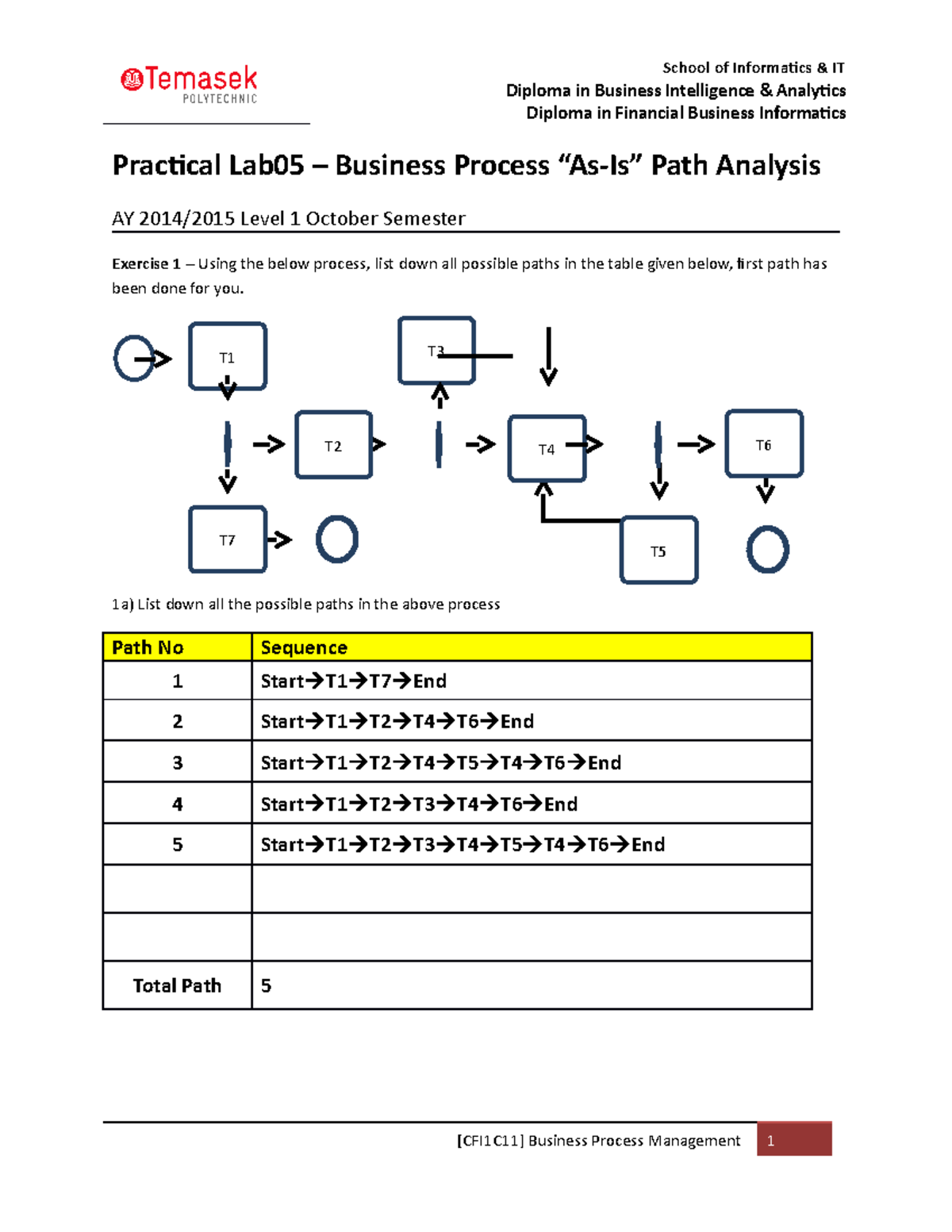 [CFI1C11] BPM-Business Process As-Is Path Analysis-(Lab05) v2 - T T T T ...