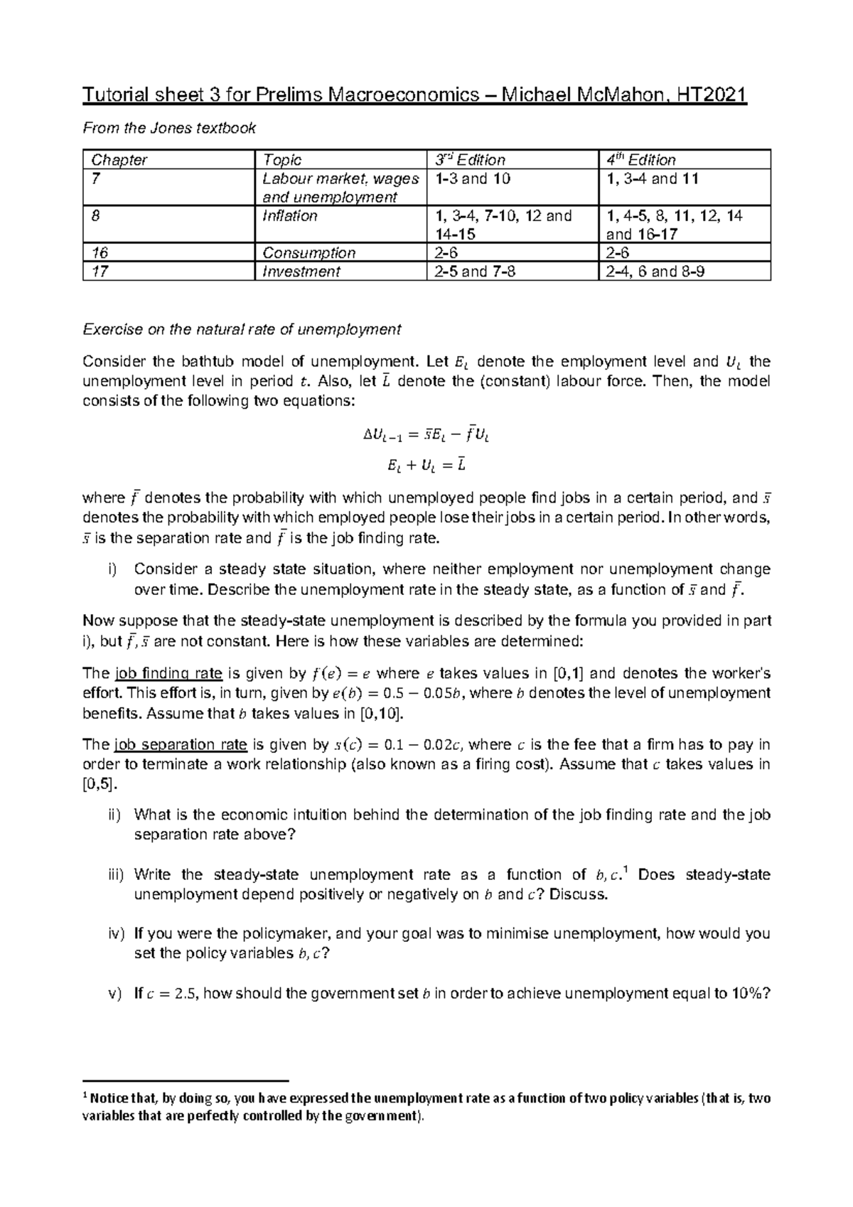 Prelims Macro Tutorial 3 2021 Tutorial Sheet 3 For Prelims Macroeconomics Michael Mcmahon