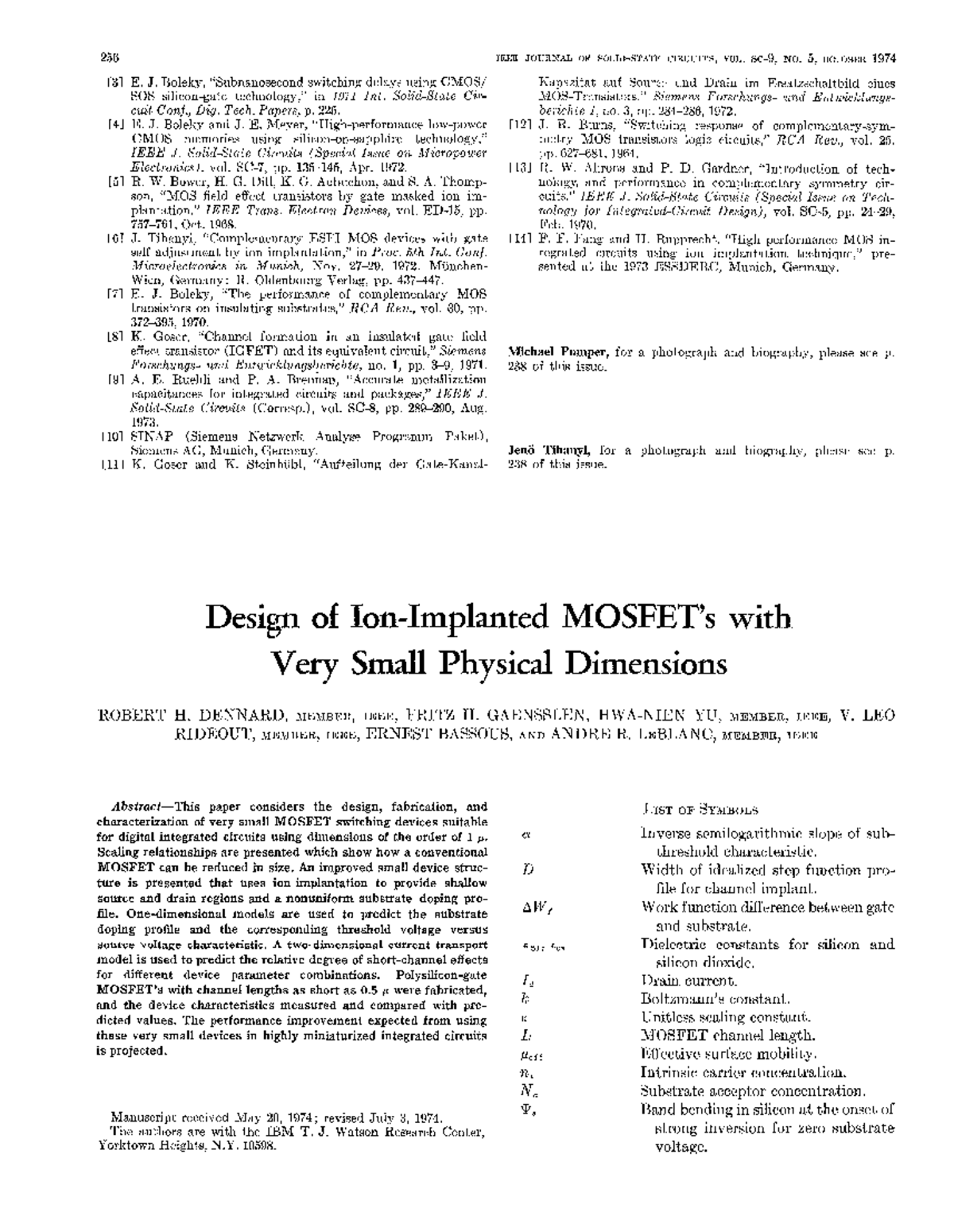 Denard scaling paper 1974 - 2456 IEEE JOURN OF SOLID-ST CIRCUITS, VOL ...