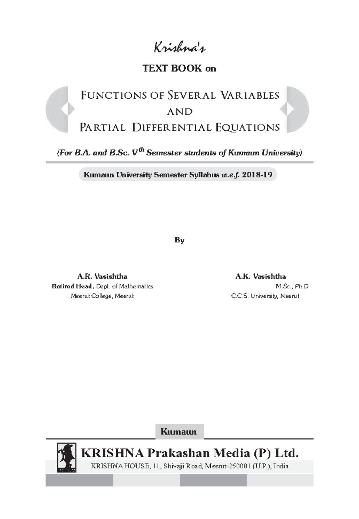 Functions Of Several Variables And Partial Differential Equations A R