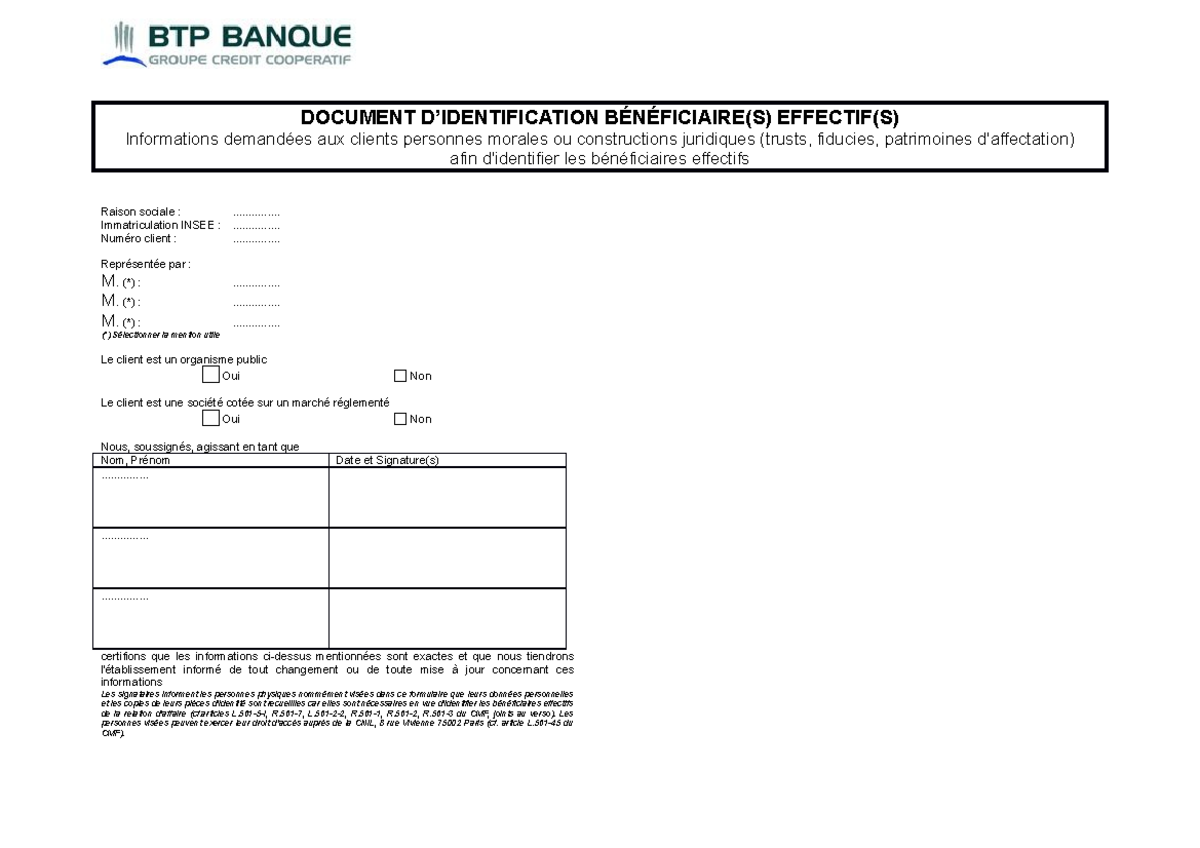 Beneficiaire Effectif - DOCUMENT D’IDENTIFICATION BÉNÉFICIAIRE(S ...