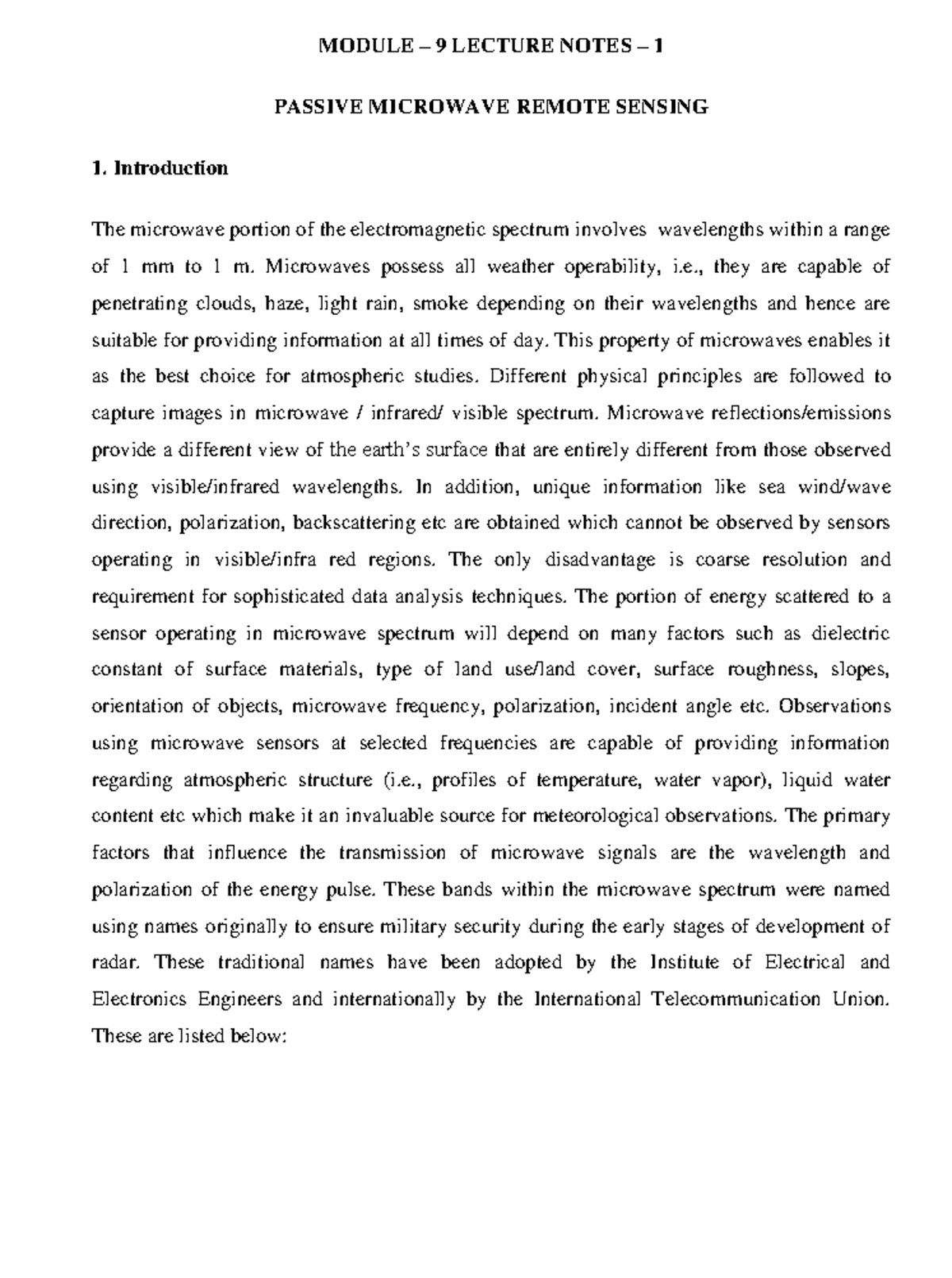 Lecture 37 - Remote Sensing - MODULE – 9 LECTURE NOTES – 1 PASSIVE ...