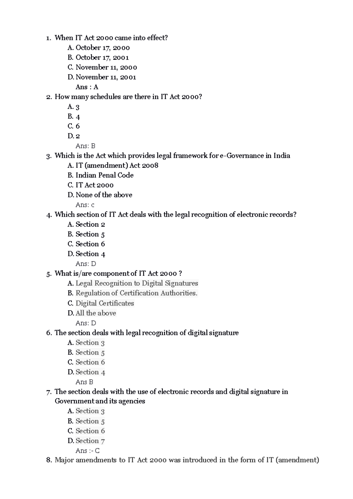 IT 2000 MCQ - to understand IT it is useful - When IT Act 2000 came ...