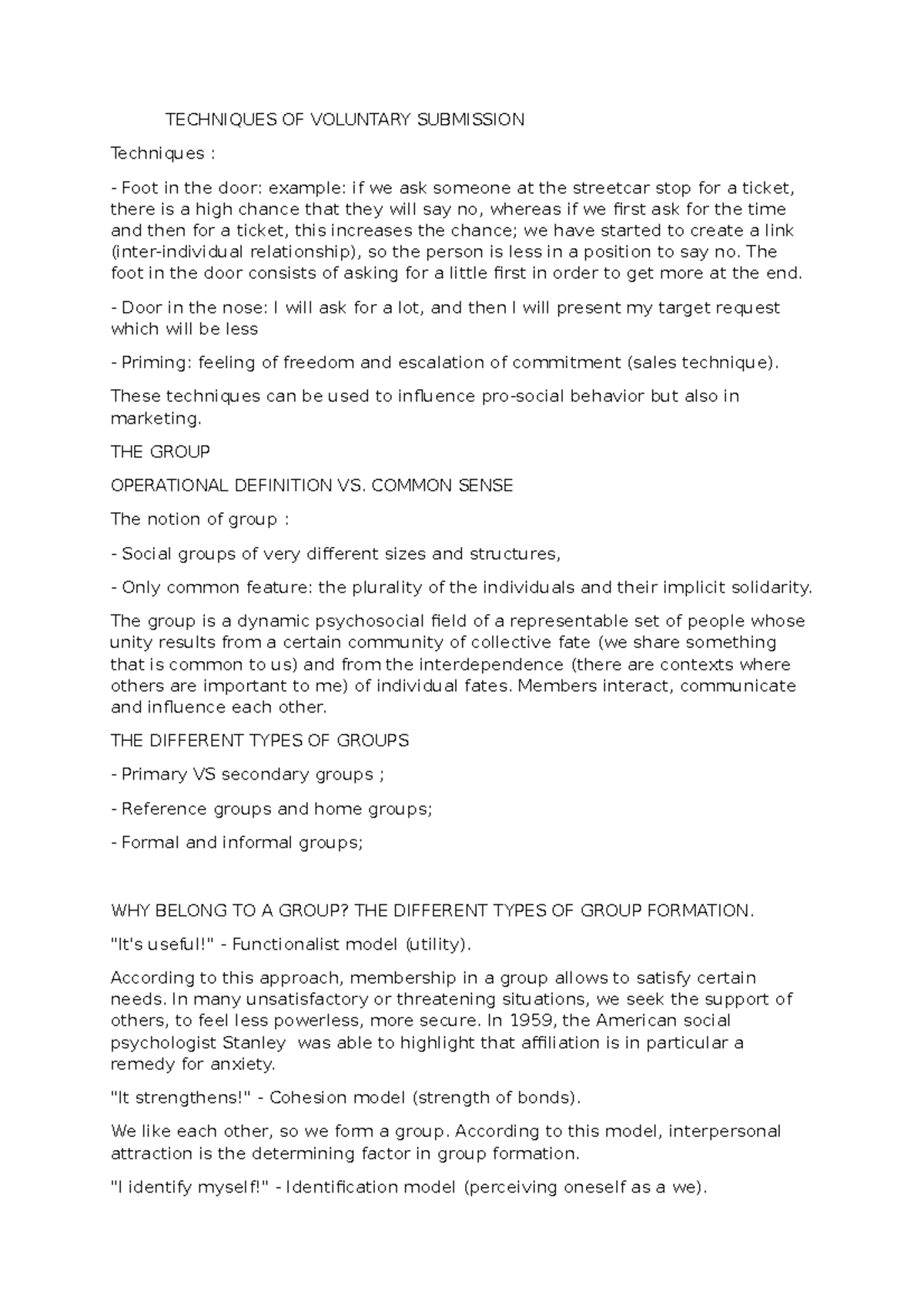 Techniques OF Voluntary Submission - PSYC 320 LEC - ARC - Studocu