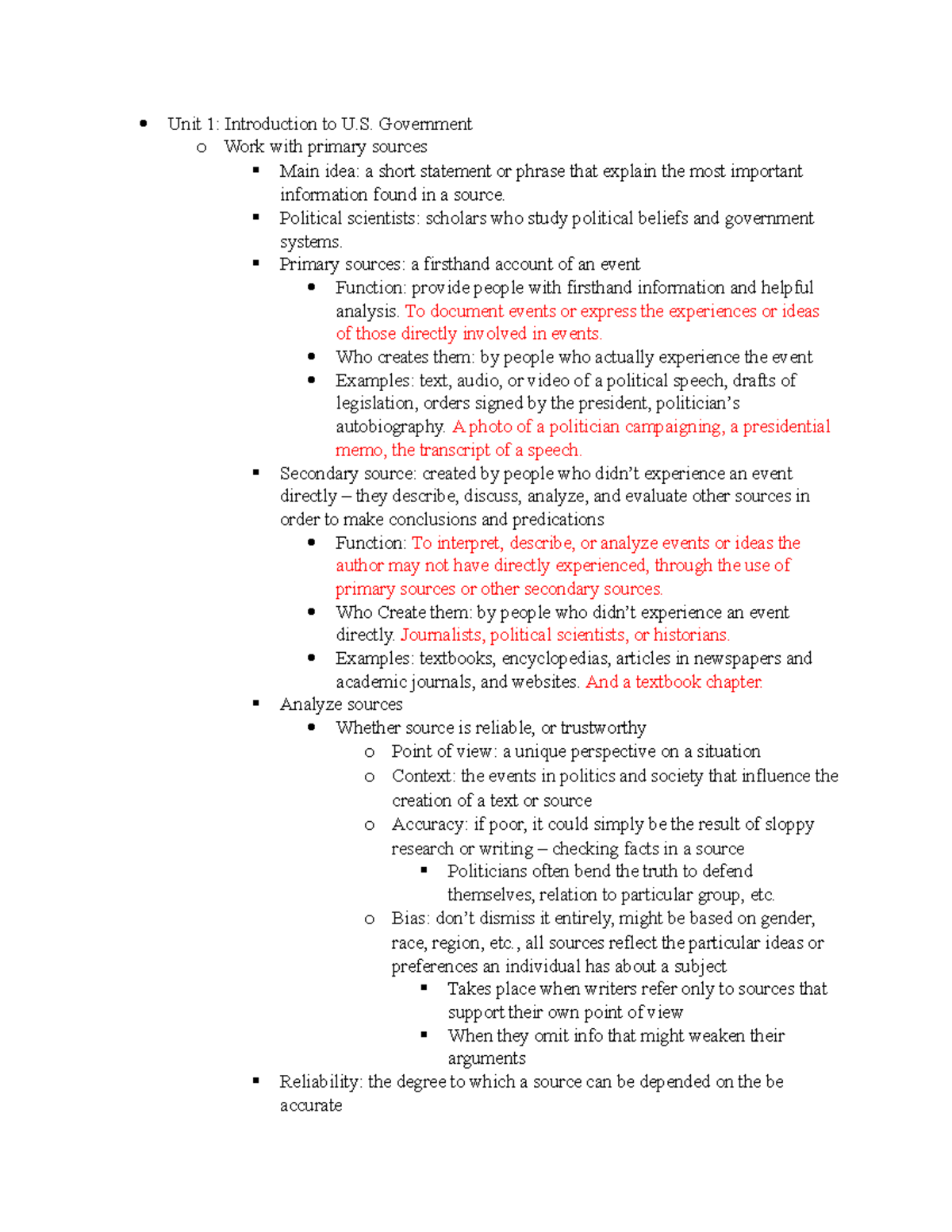 Unit 1 - Introduction to Gov - Unit 1: Introduction to U. Government o ...