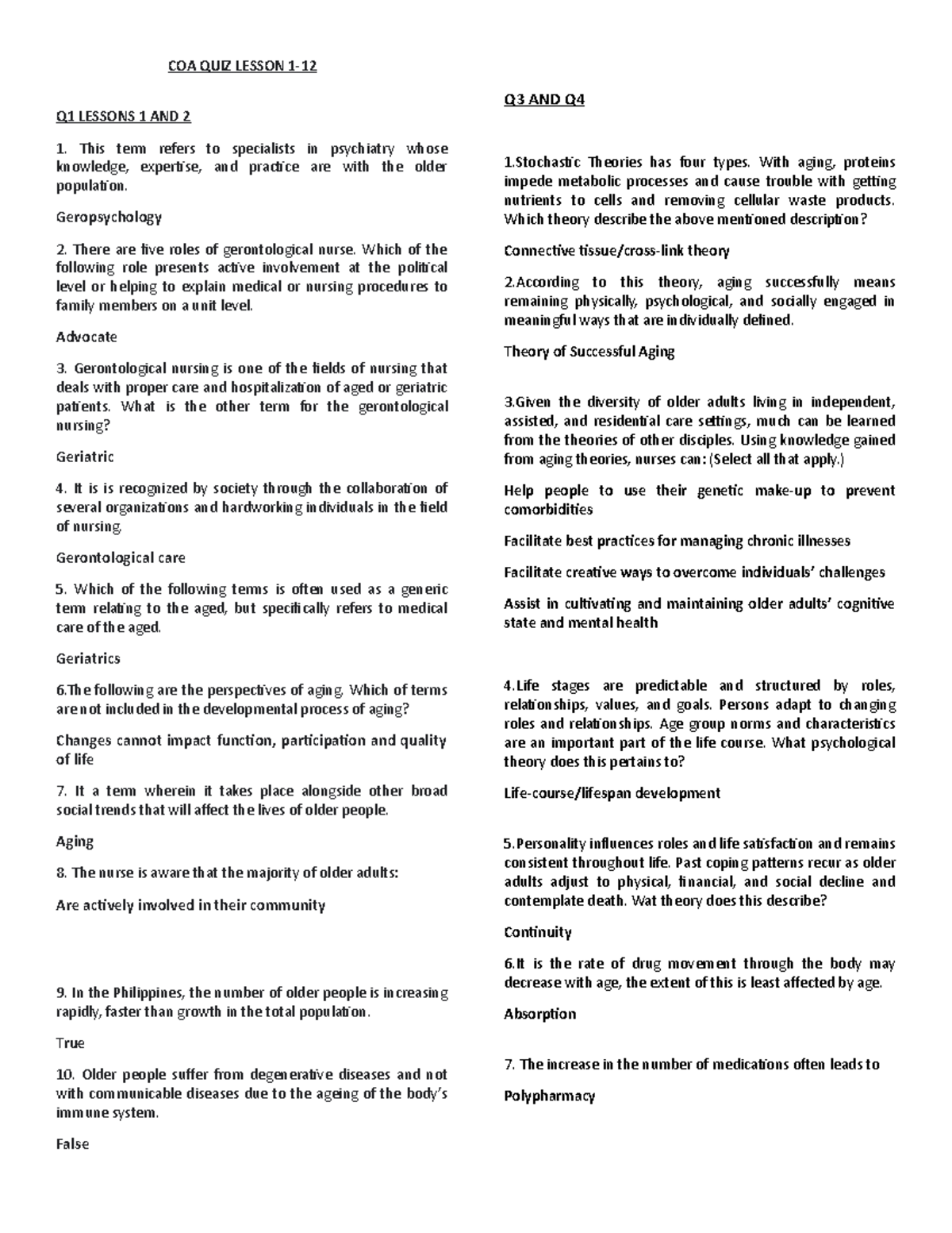 Notes FOR COA CHN AND MS - COA QUIZ LESSON 1- Q1 LESSONS 1 AND 2 1 ...