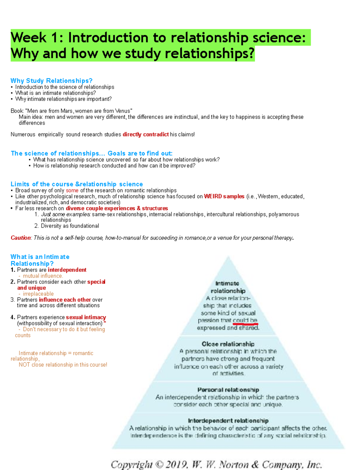 Note- Intimate relationship - Week 1: Introduction to relationship ...