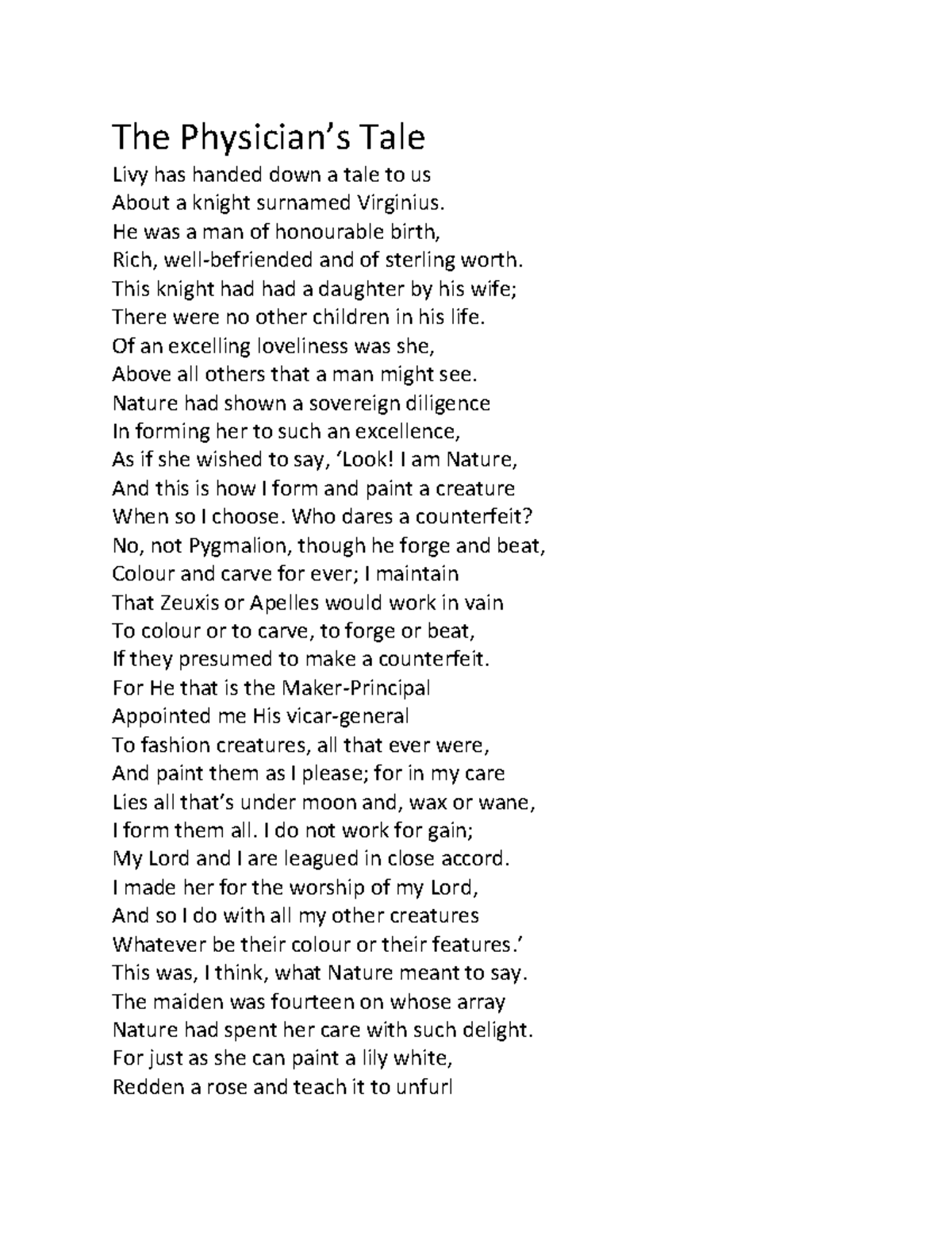 The Physician's Tale - Assigned Reading - The Physician’s Tale Livy has ...