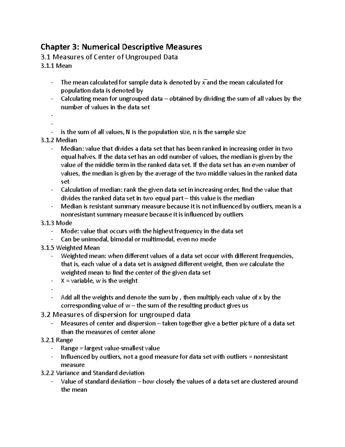 Chapter 3 - Chapter 3: Numerical Descriptive Measures 3 Measures of ...