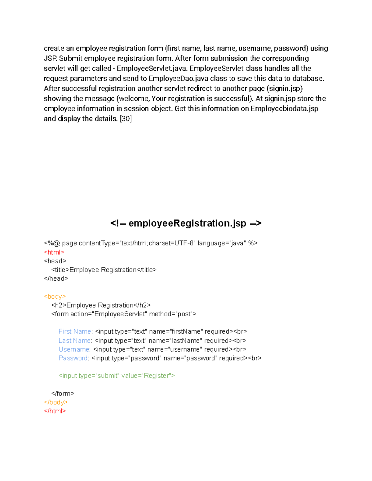 Final - create an employee registration form (first name, last name ...