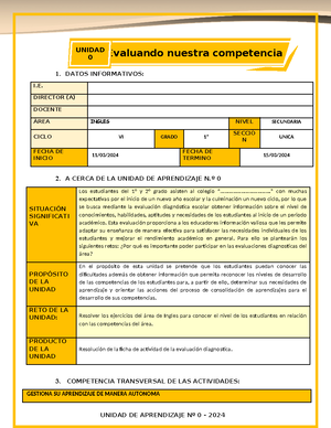 1°y2° Sesion ACTV O - Ingles 2024 - SESIÓN DE INGLÉS –SECUNDARIA INGLES 1 SESION DE APRENDIZAJE ...