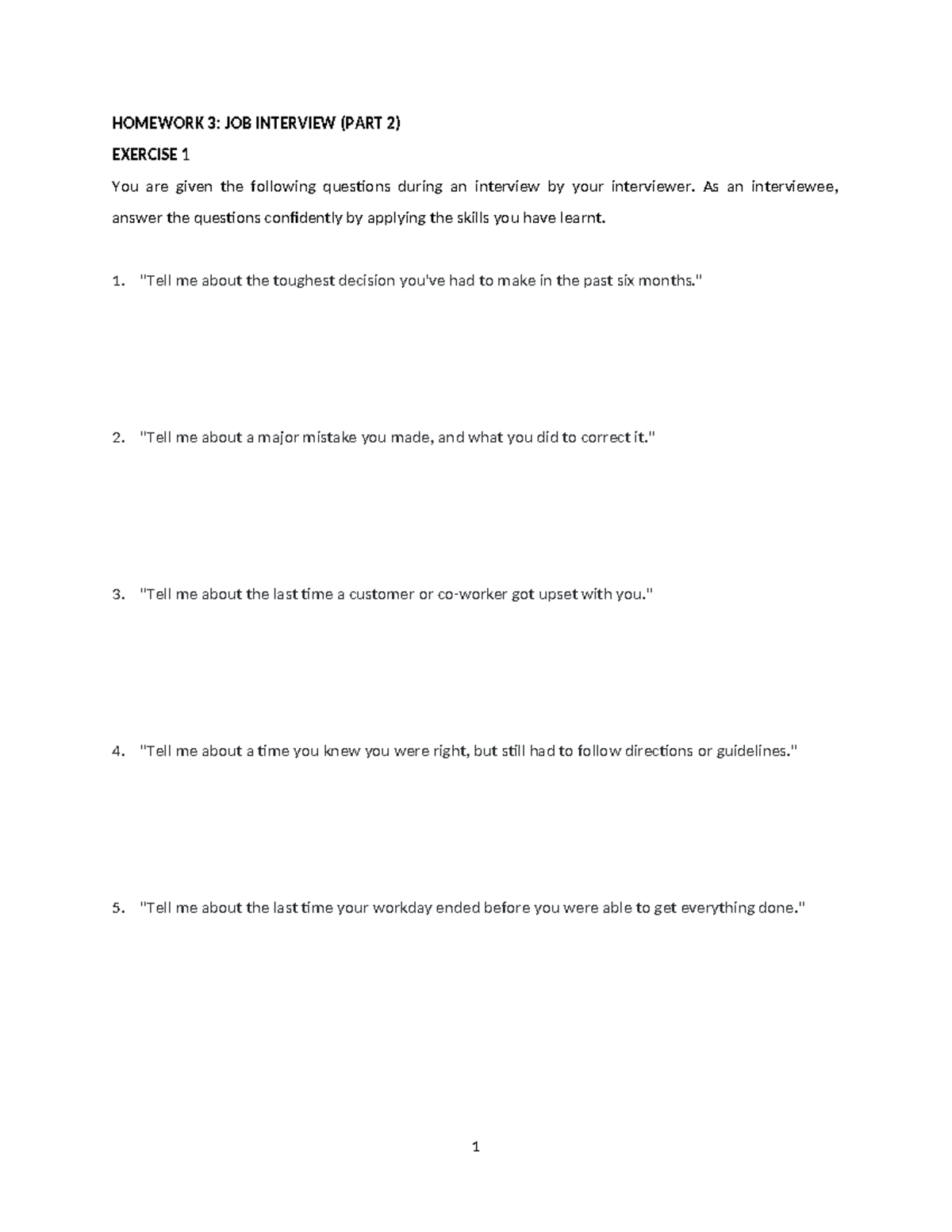 Homework 3 jobinterviewpart 2 - HOMEWORK 3: JOB INTERVIEW (PART 2 ...