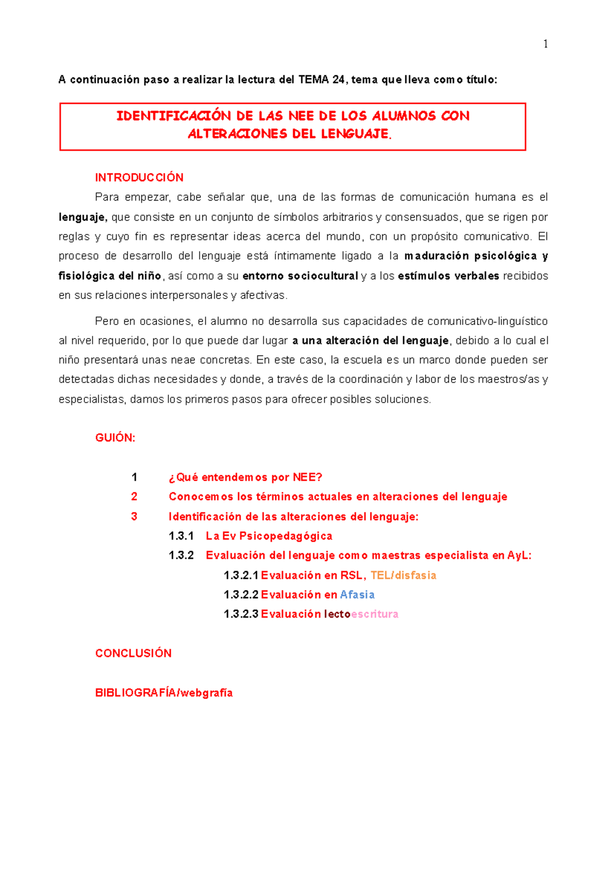 TEMA 24, Eval alt lenguaje - A continuación paso a realizar la lectura ...