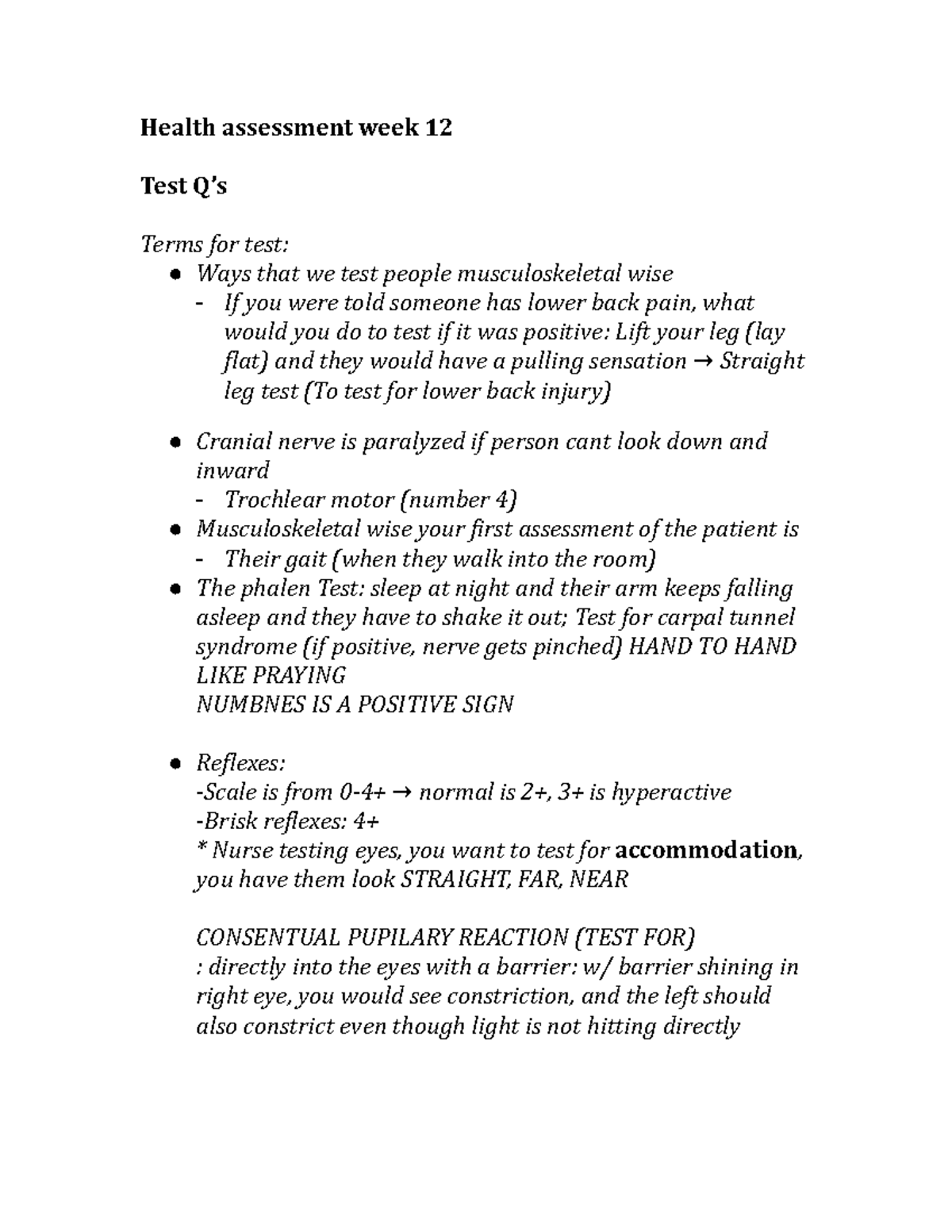Health assessment week 12 - Studocu