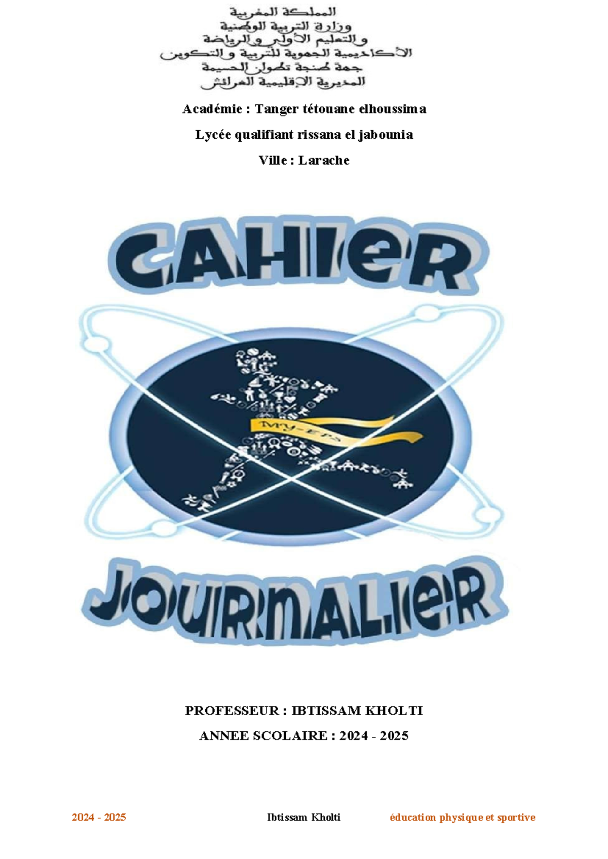 Cahier journal kholti - hbjhbjhjhbjh. hbjhb - Académie : Tanger ...