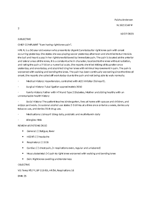 N562 SOAP Note Example - Student Name N562 Lab SOAP # Date SUBJECTIVE ...
