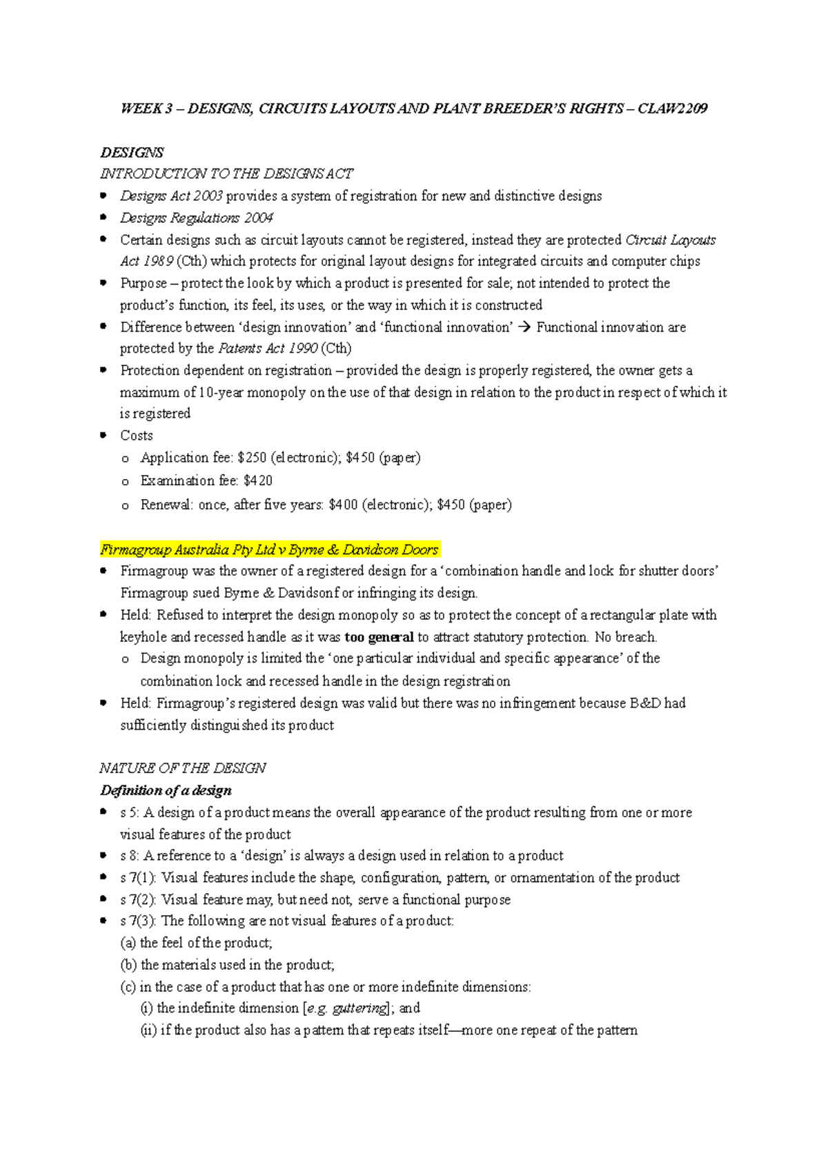 Week 3 - Designs Circuit Layouts Plant Breeder Rights - CLAW2209 - WEEK ...