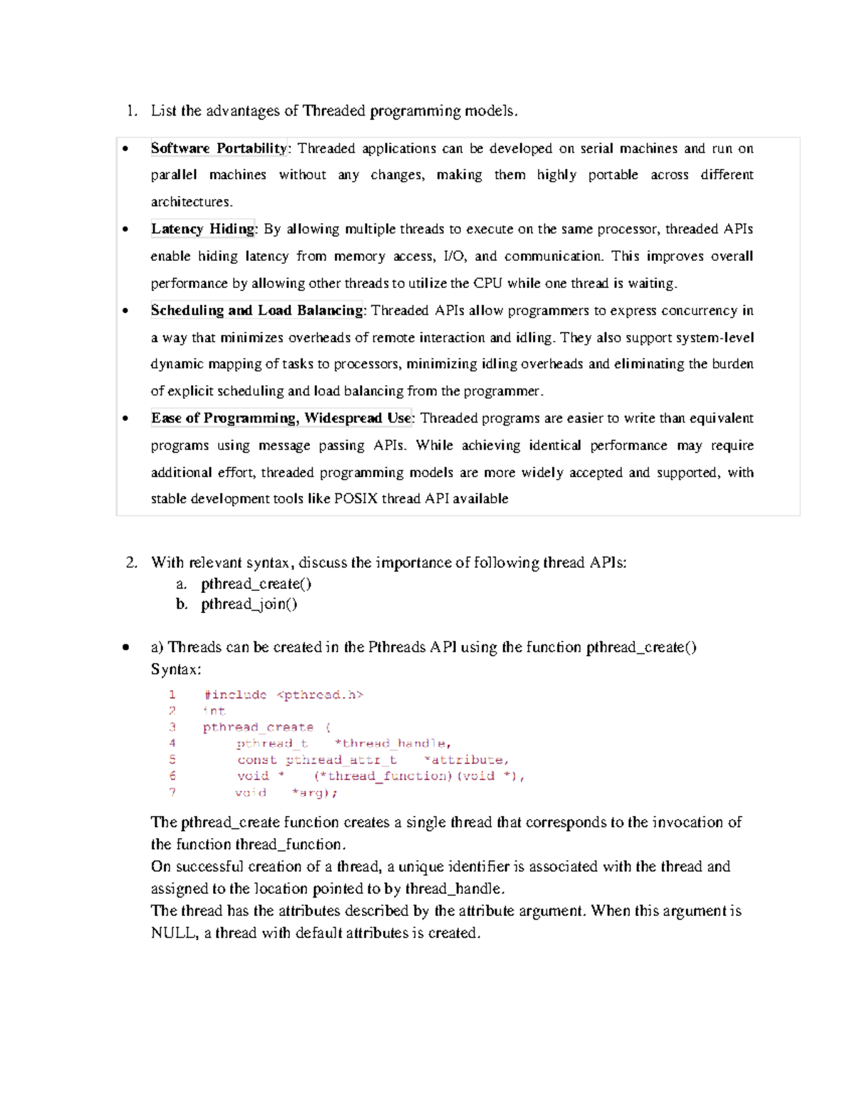 Unit -5 - List the advantages of Threaded programming models. Software ...