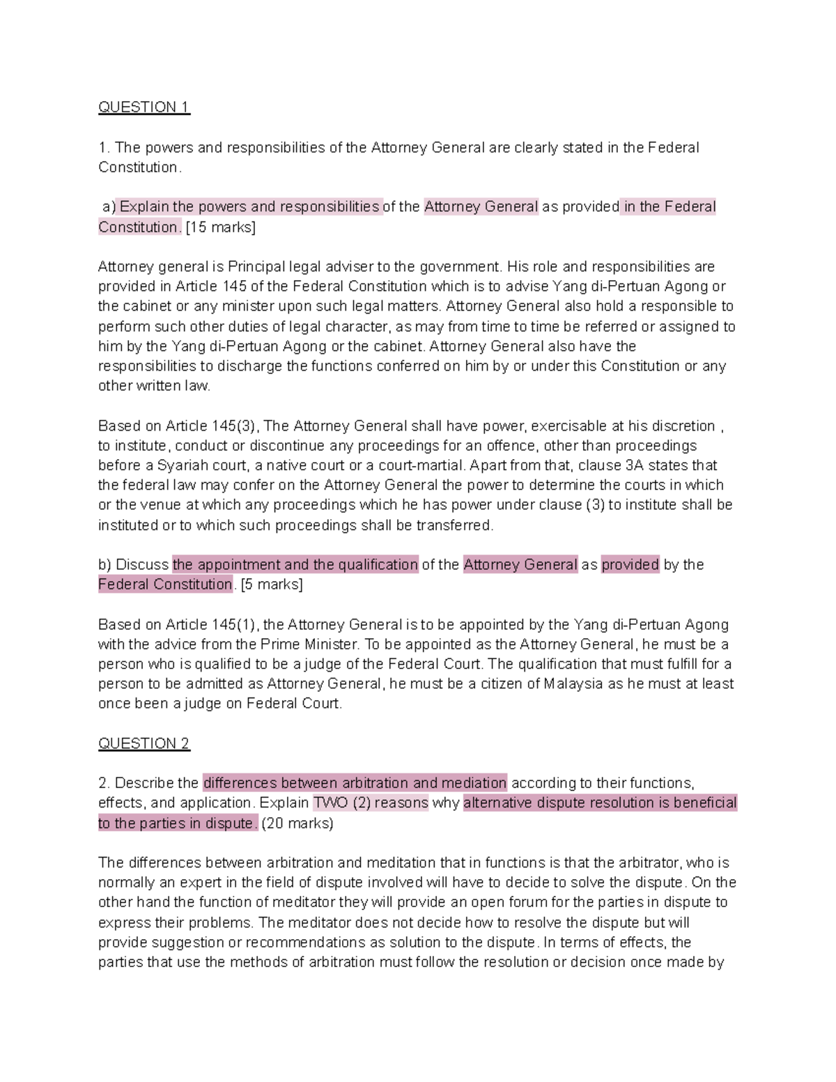 LAW033- tutorial question chapter 6 - QUESTION 1 The powers and ...