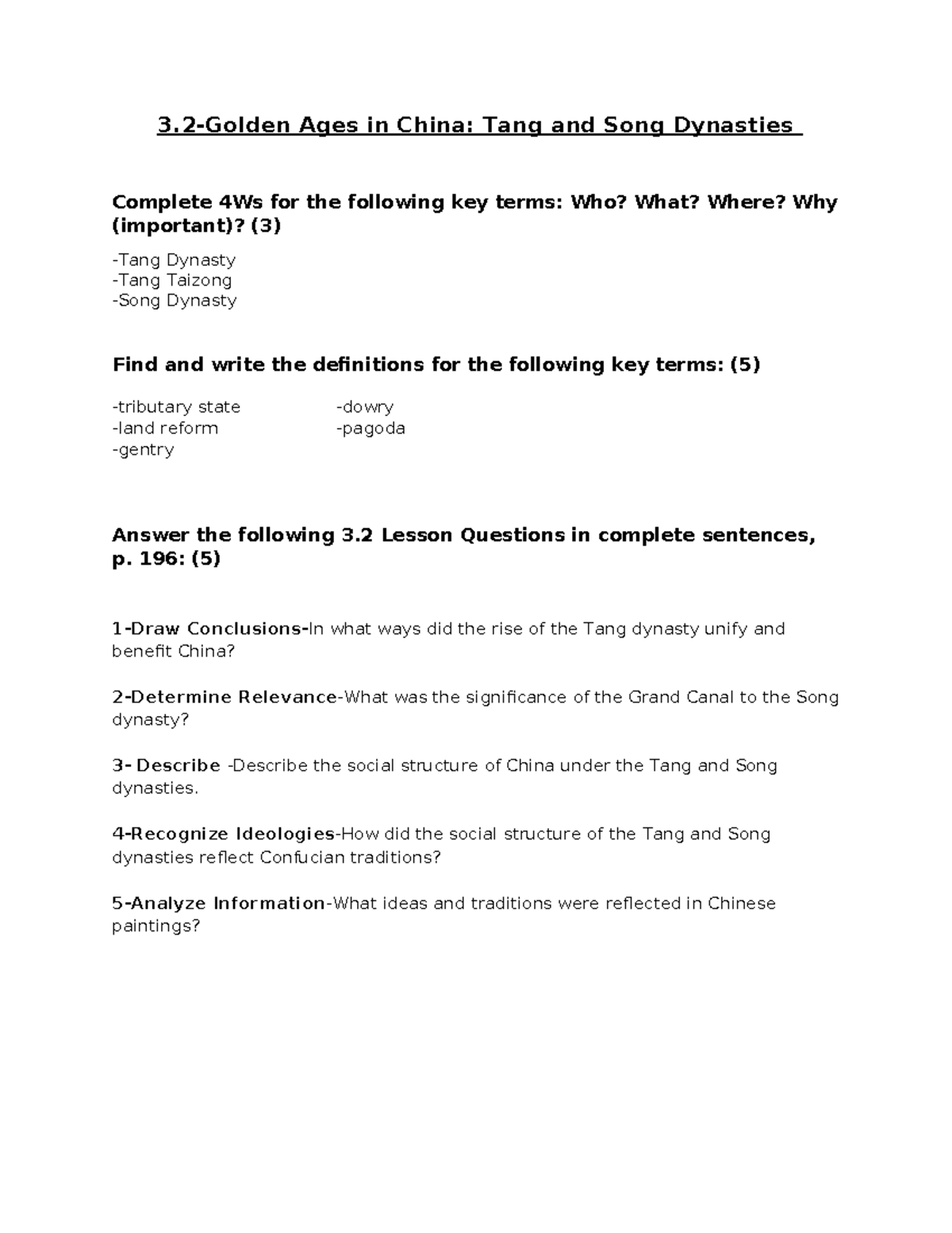 3 - info - 3-Golden Ages in China: Tang and Song Dynasties Complete 4Ws ...
