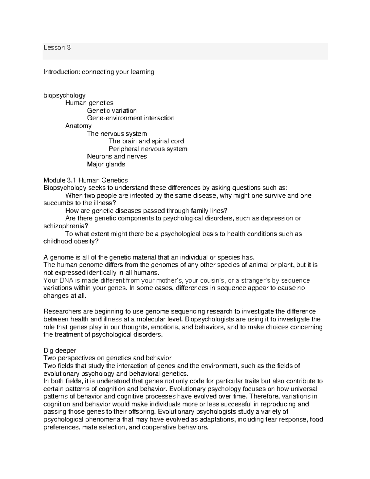 Psy 101 lesson 3 - Lecture notes 3 - Lesson 3 Introduction: connecting ...