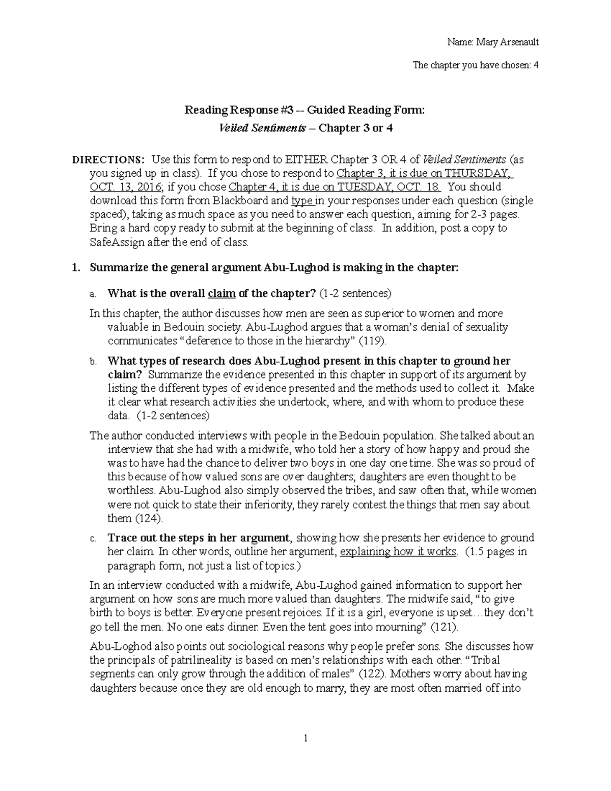 Veiled Sentiments Chapter 4 - Name: Mary Arsenault The chapter you have ...