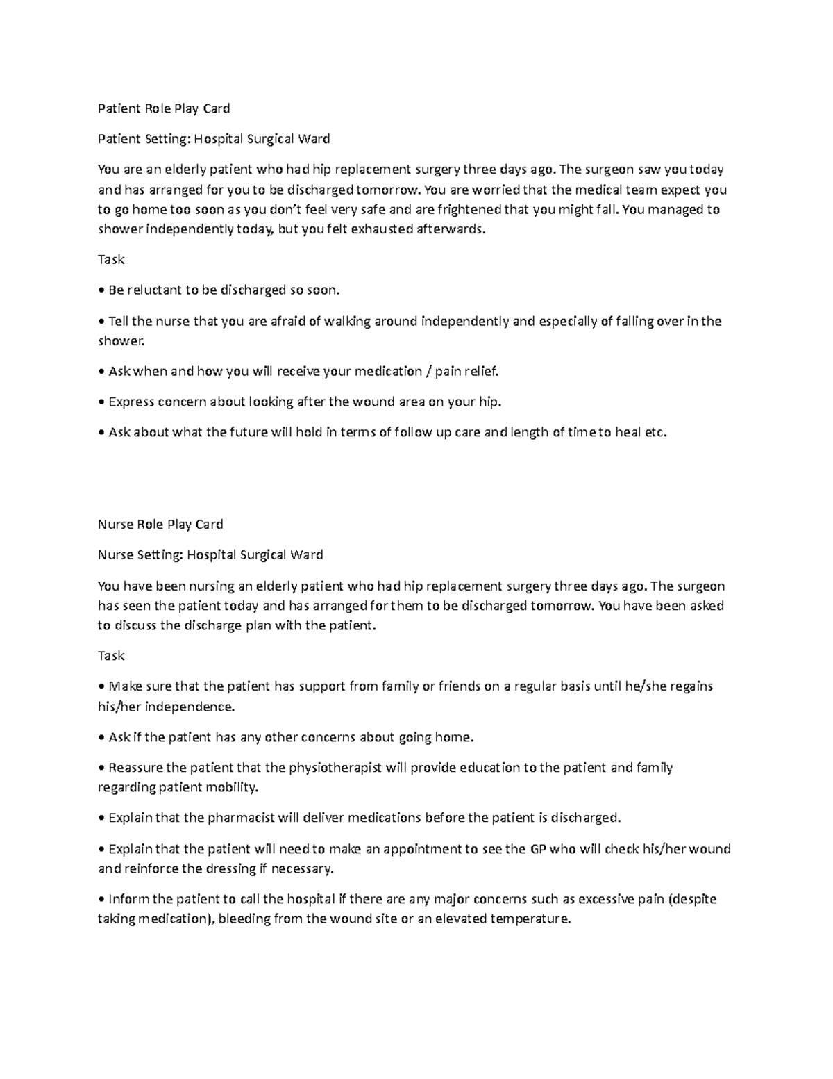 Patient Role Play Card - STUDY GUIDE PRACTICE - Patient Role Play Card ...