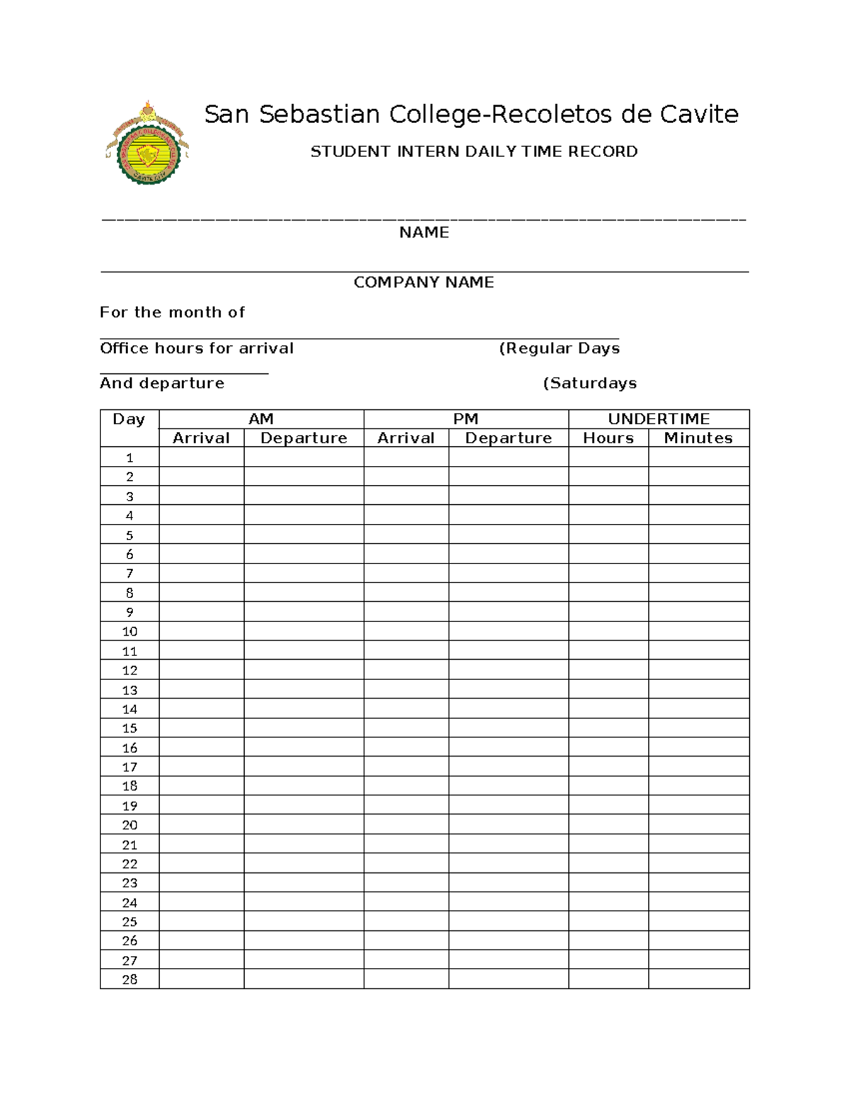 Daily time record 1 - Just need to upload - San Sebastian College ...