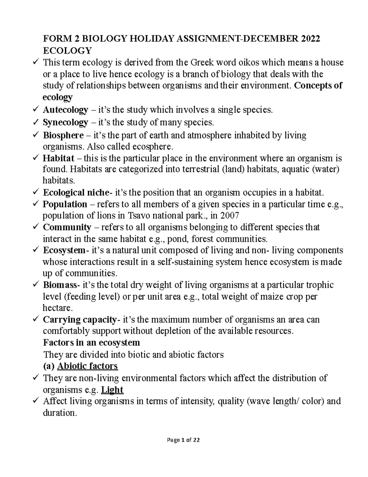 Form 2 Biology - Coprehensive Bio notes - FORM 2 BIOLOGY HOLIDAY ...