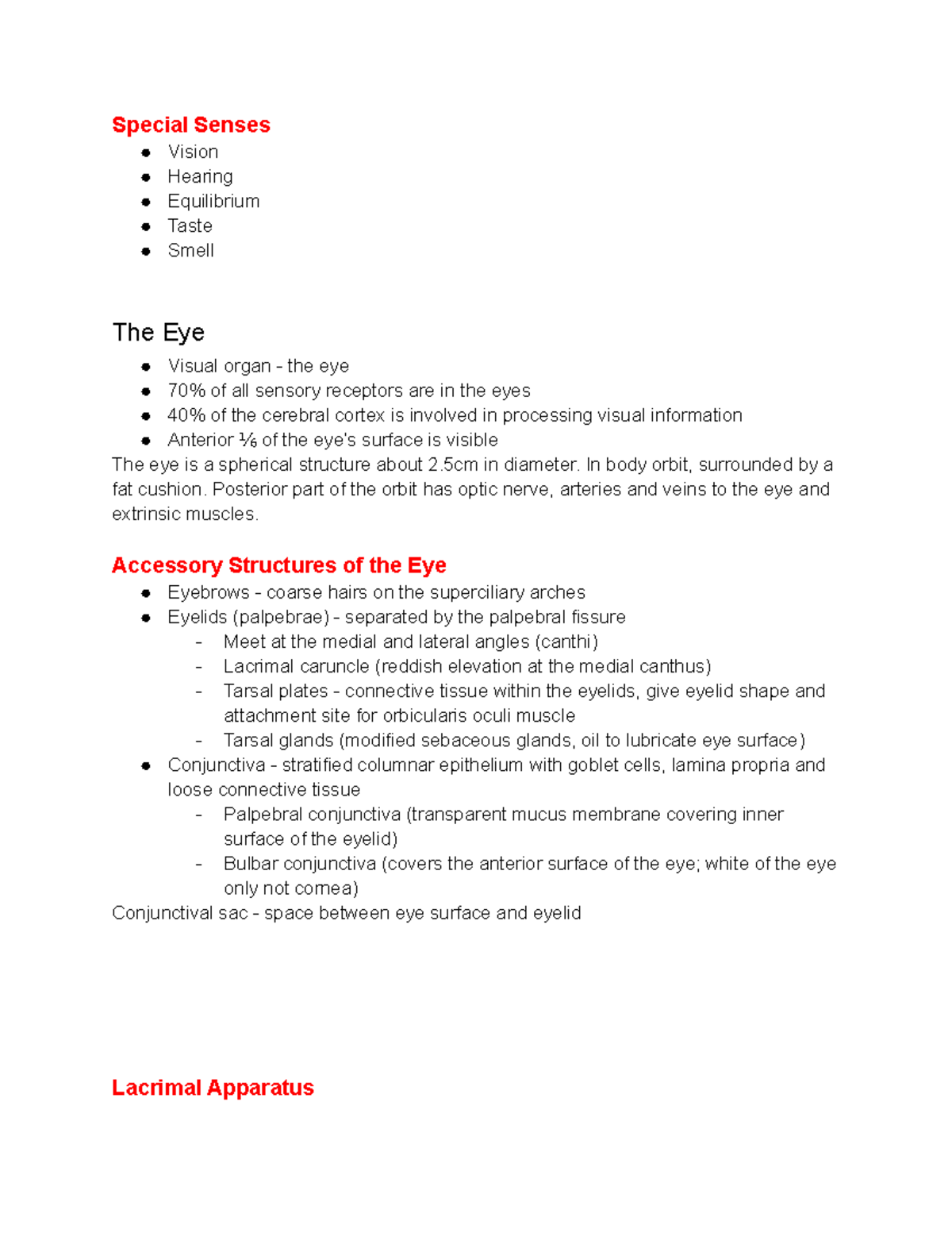 Systemic Anatomy Topic 14 - Special Senses - Special Senses Vision ...