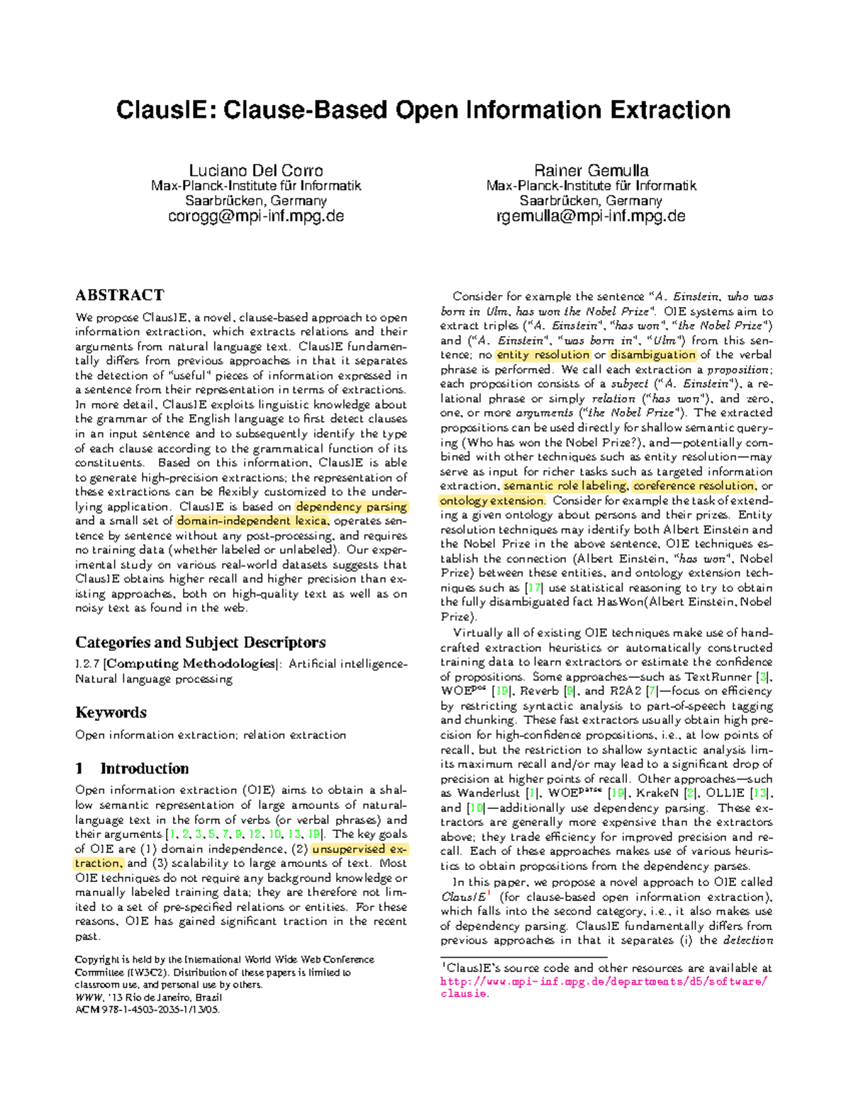 Clausie-www13 - clausie - ClausIE: Clause-Based Open Information ...