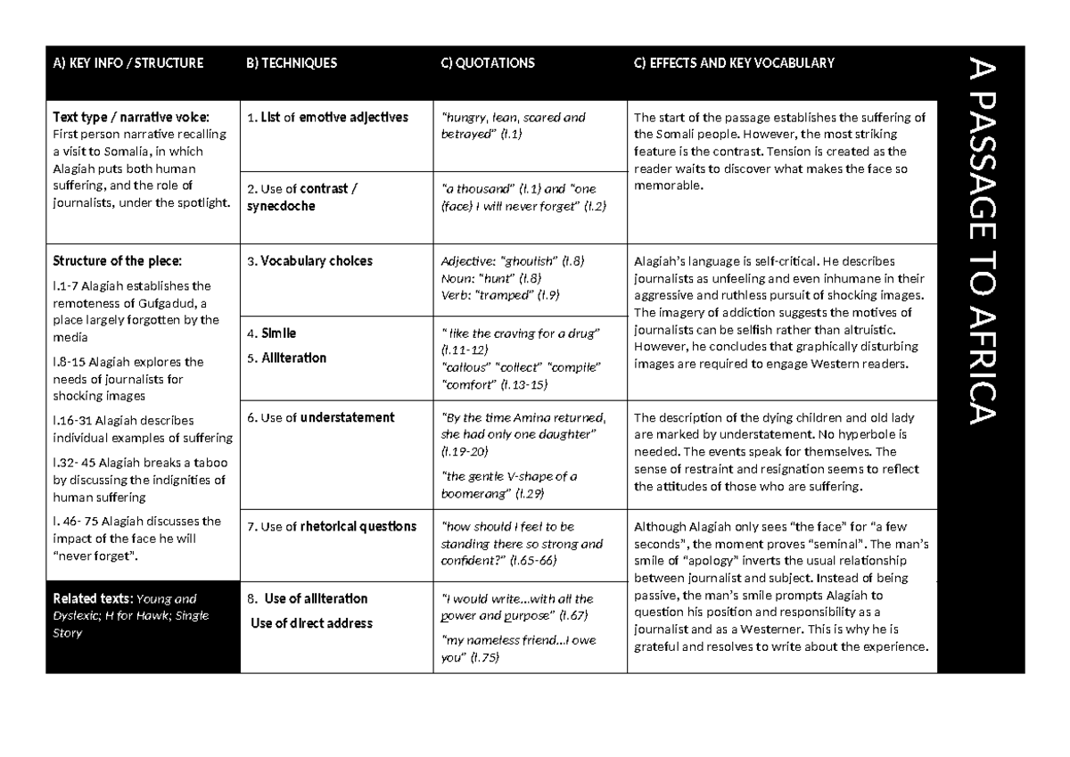 Non Fiction Text: Analysis - A) KEY INFO / STRUCTURE B) TECHNIQUES C ...