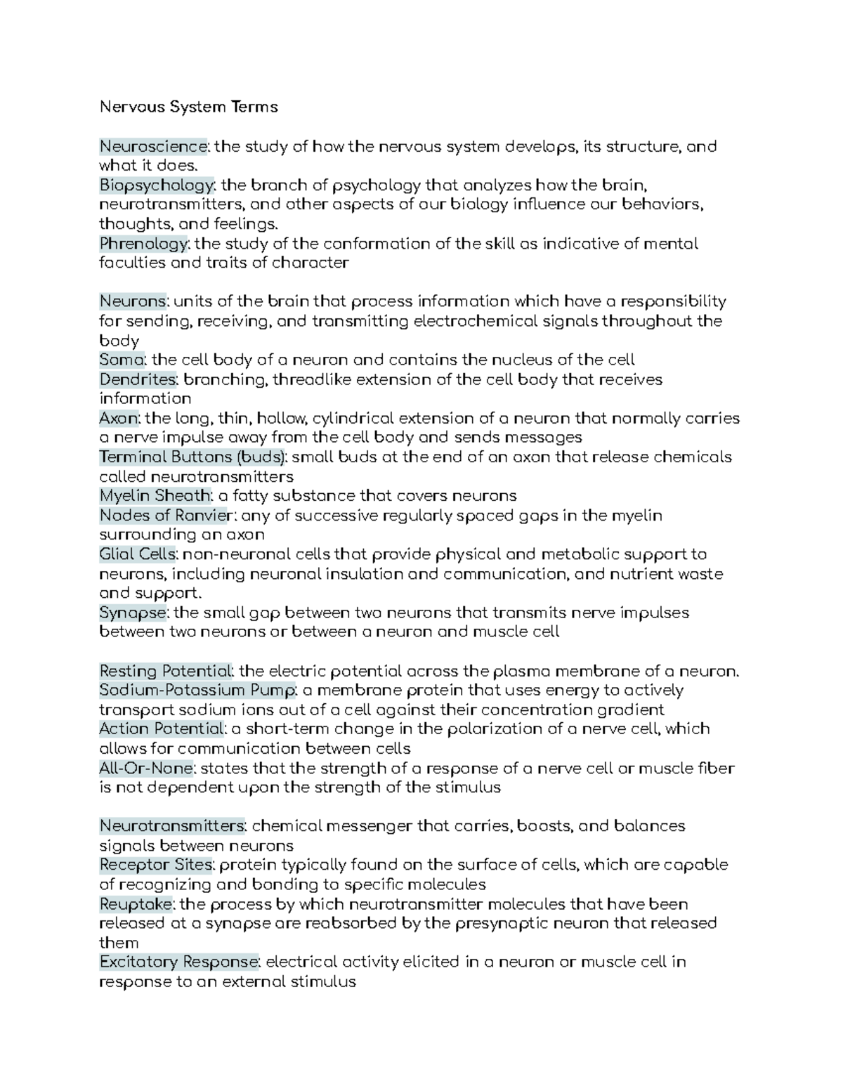 Bio Psych: The Nervous System - Nervous System Terms Neuroscience: the ...