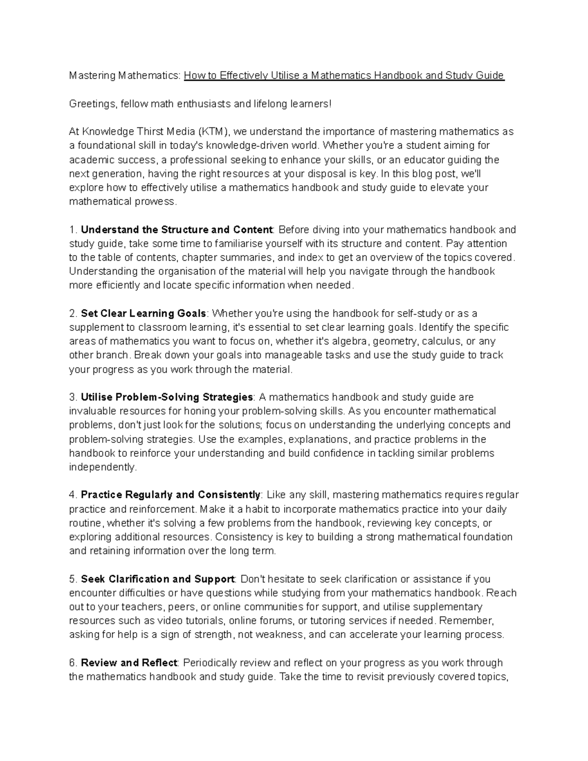 How to Effectively Utilise a Mathematics Handbook and Study Guide ...