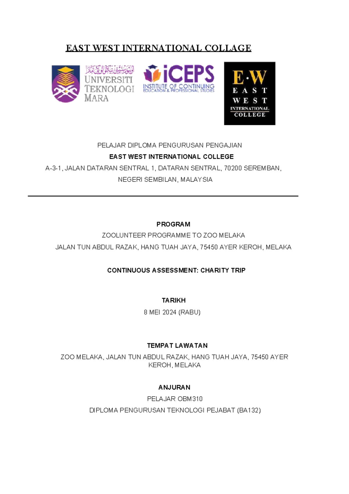 Proposal Event - EAST WEST INTERNATIONAL COLLAGE PELAJAR DIPLOMA ...