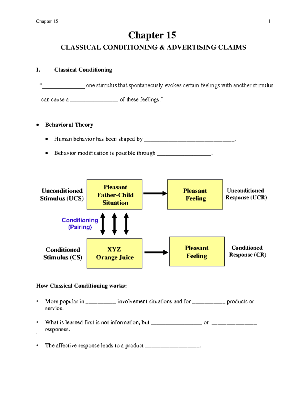 Handout CH15 - Chapter 15 1 Chapter 15 CLASSICAL CONDITIONING ...