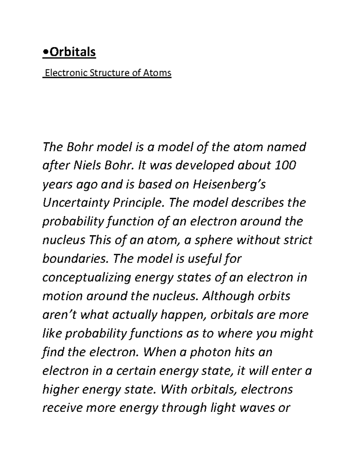 Orbitals Electronic Structure Of Atoms Orbitals Electronic Structure Of Atoms The Bohr Model