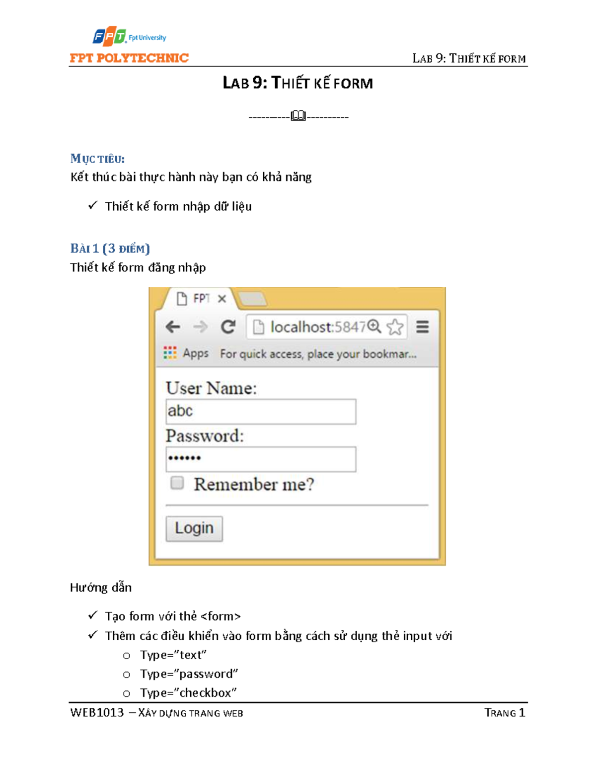 Web1013-Lab09 - phat trien phan mêm - LAB 9: THIẾT KẾ FORM WEB1013 ...