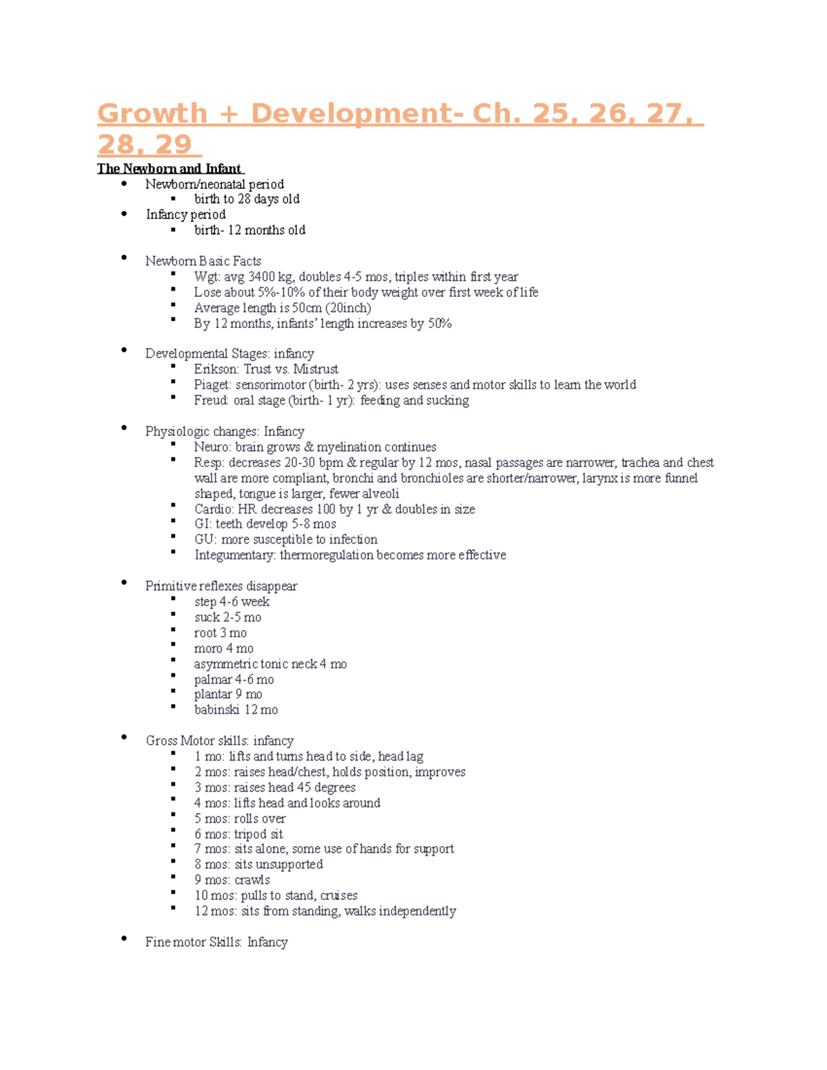 Peds Growth:Development Notes - Growth + Development- Ch. 25, 26, 27 ...